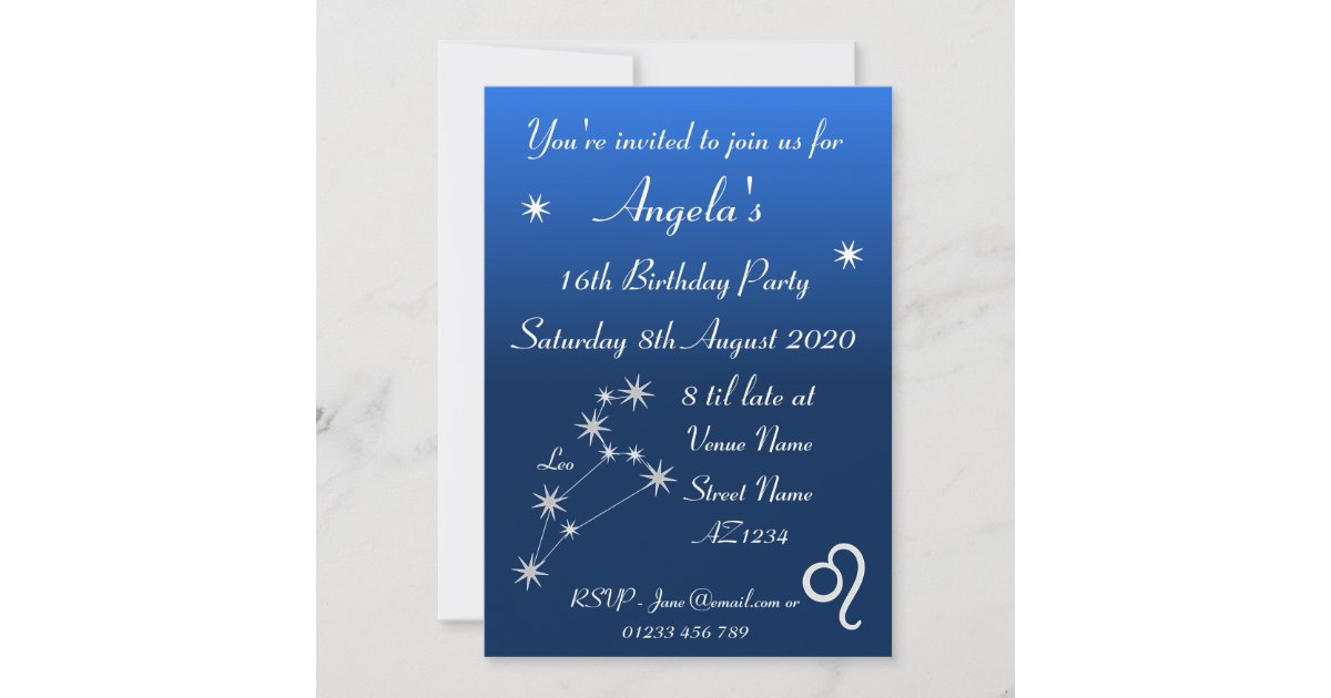 Personalized Zodiac Leo Galaxy Party Invitation | Zazzle