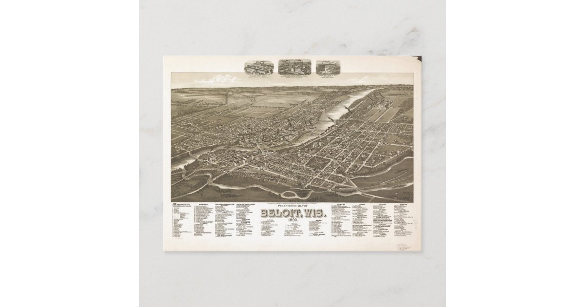 Perspective Map of Beloit, Wisconsin (1890) Postcard | Zazzle