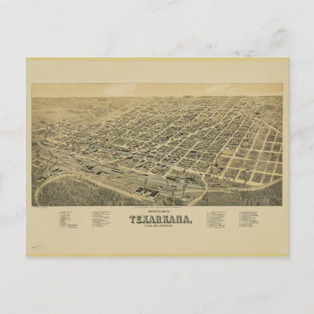 Perspective map of Texarkana Texas and Arkansas Postcard | Zazzle