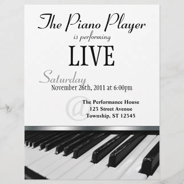 Perspective Piano Keys Performance Announcement Flyer | Zazzle