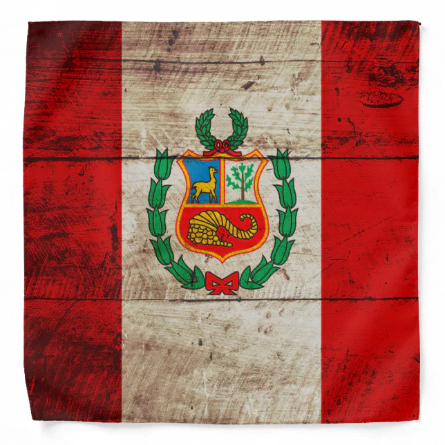 Peru Flag on Old Wood Grain Bandana | Zazzle