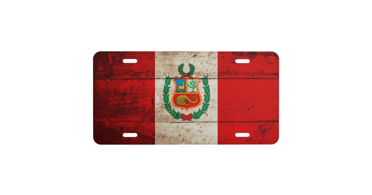 Peru Flag on Old Wood Grain License Plate | Zazzle