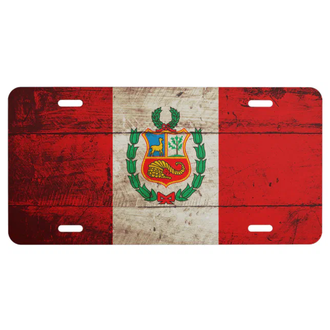 Peru Flag on Old Wood Grain License Plate | Zazzle