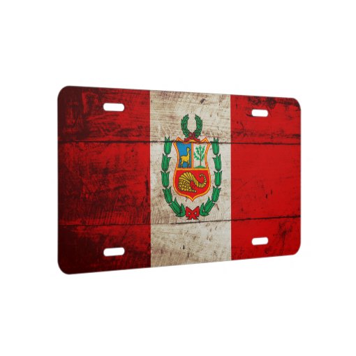 Peru Flag on Old Wood Grain License Plate | Zazzle