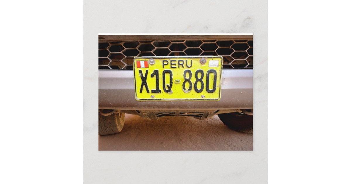 Peru license plate postcard | Zazzle