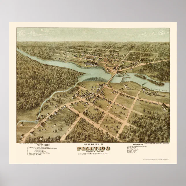 Peshtigo, WI Panoramic Map - 1871 Poster | Zazzle