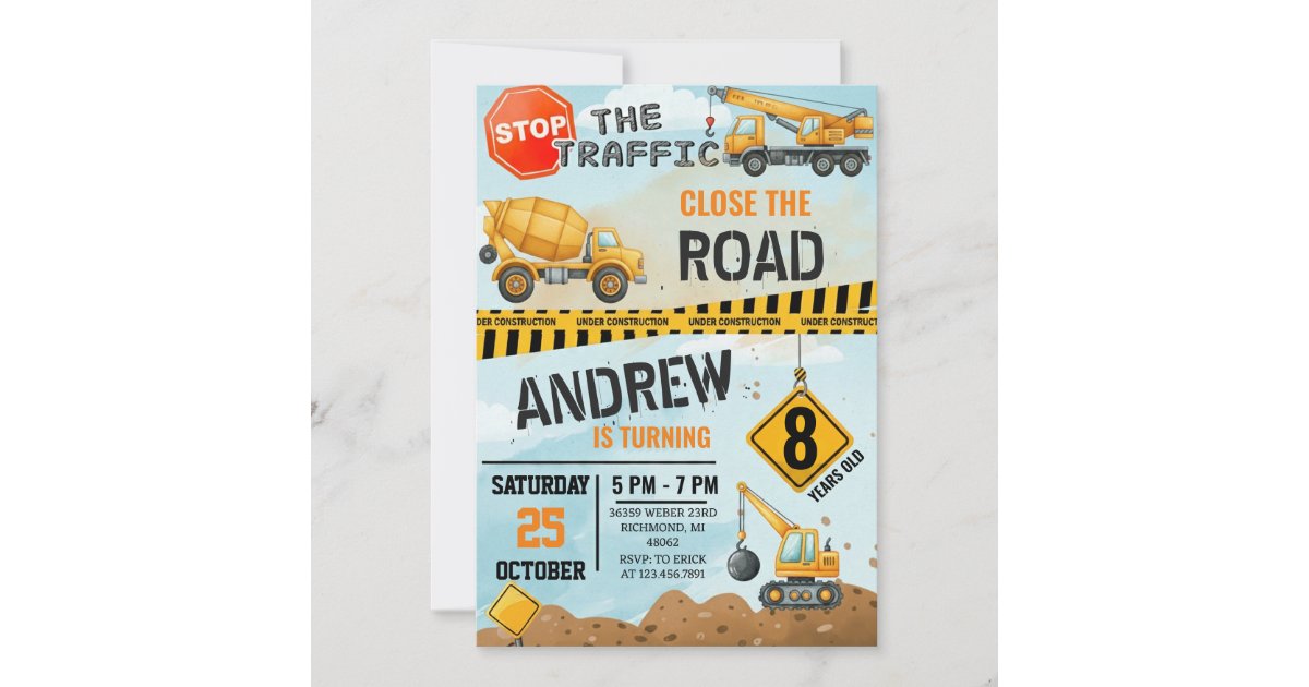 Pesonal Modern Construction Birthday Extravaganza Invitation | Zazzle