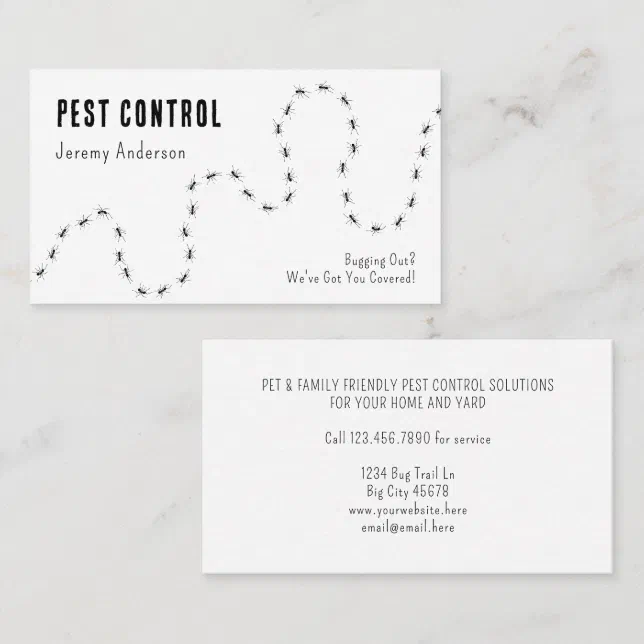 Pest Control Ants Bugs Modern Minimal Black White Business Card | Zazzle