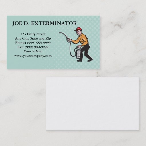 Pest Control Exterminator Worker Spraying Cartoon Business Card | Zazzle