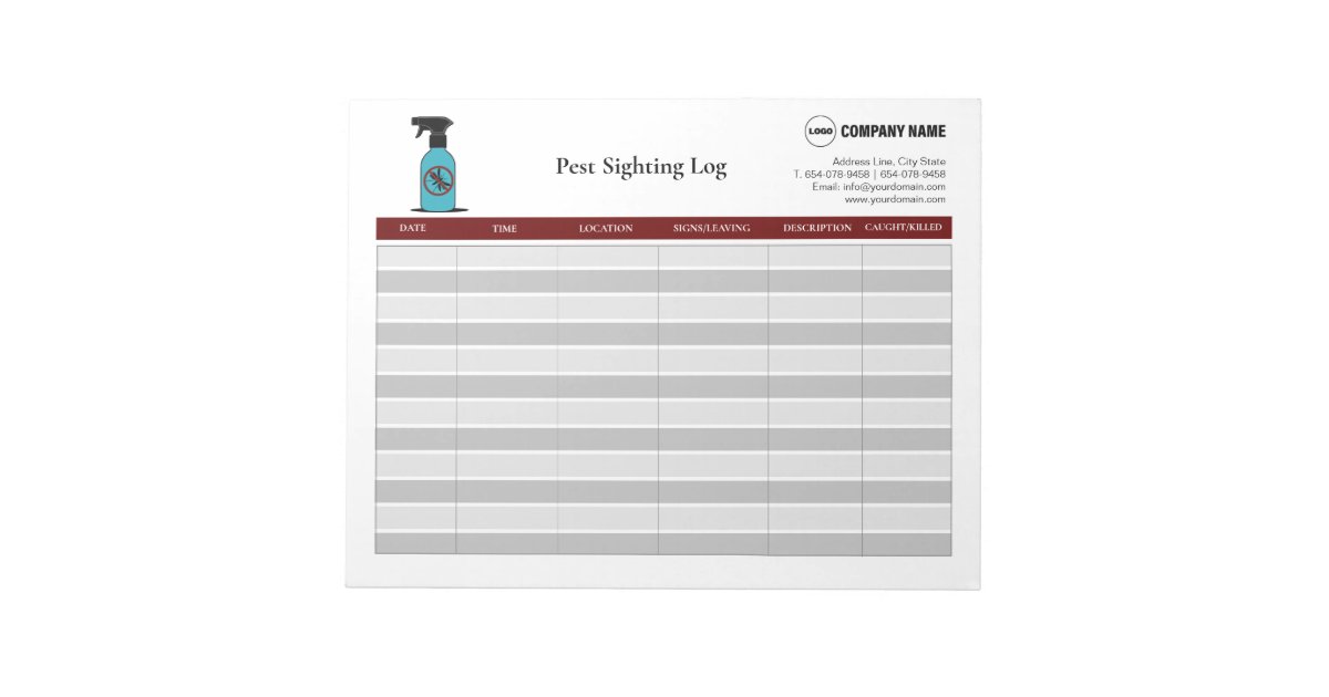 Pest Sighting Log Notepad | Zazzle