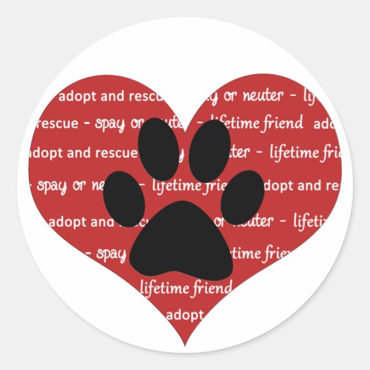 Pet adoption, rescue heart paw print sticker round | Zazzle.com