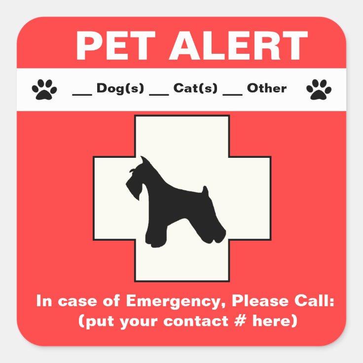 Pet Alert Emergency Square Sticker | Zazzle