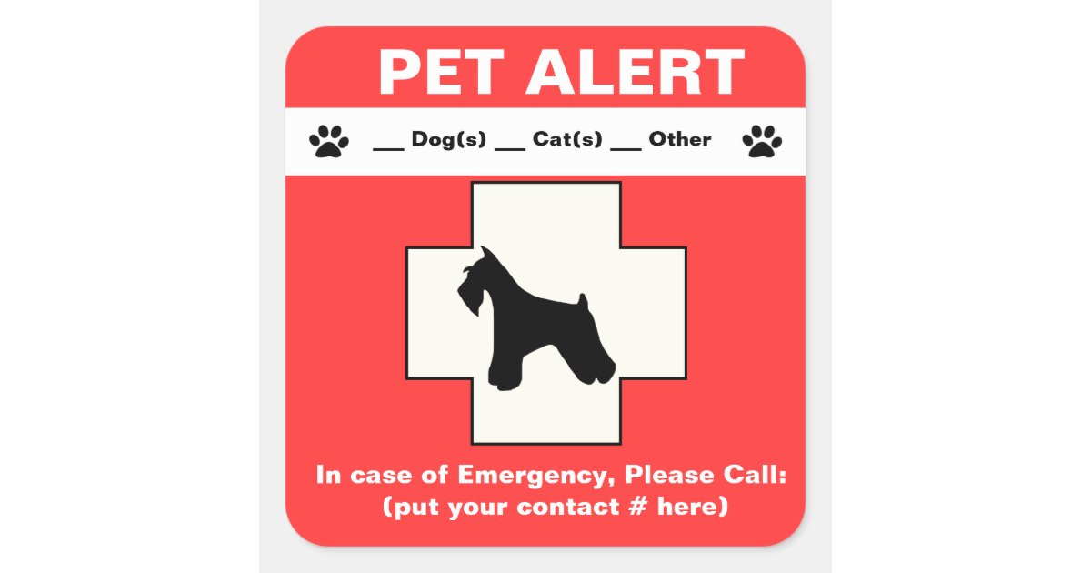 Pet Alert Emergency Square Sticker | Zazzle