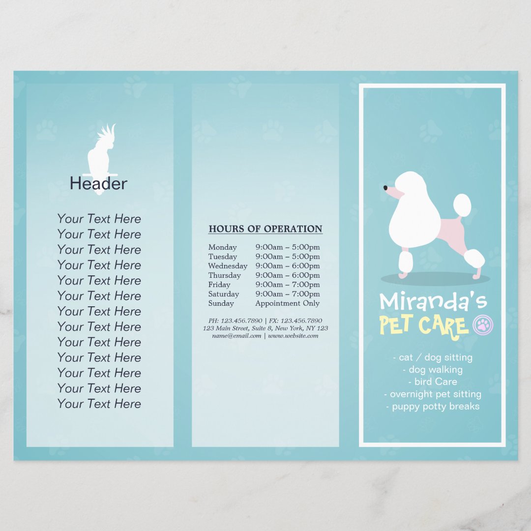 Pet Care Sitting Grooming Salon Tri-Fold Brochures | Zazzle