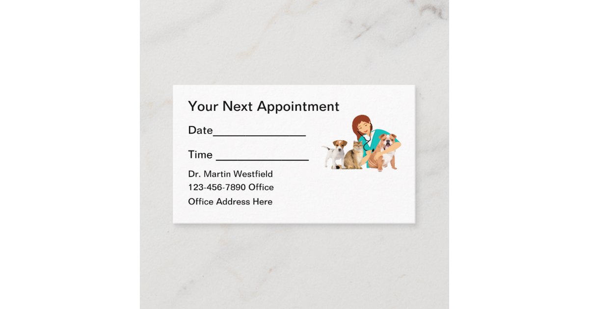 Pet Care Veterinary Animal Clinic Appointment Card | Zazzle