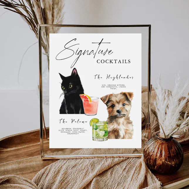 Pet Cocktail Cat and Dog Drinks Menu Wedding Sign | Zazzle