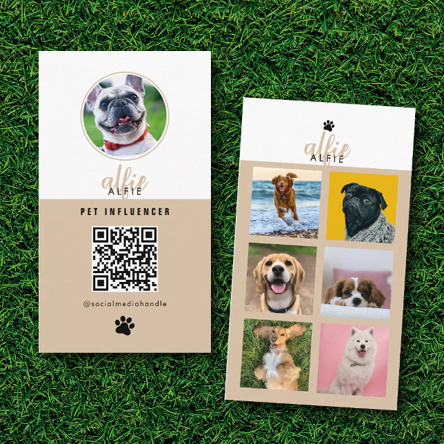 Pet Dog 6 Photo Feed Grid Social Media QR Code Business Card | Zazzle