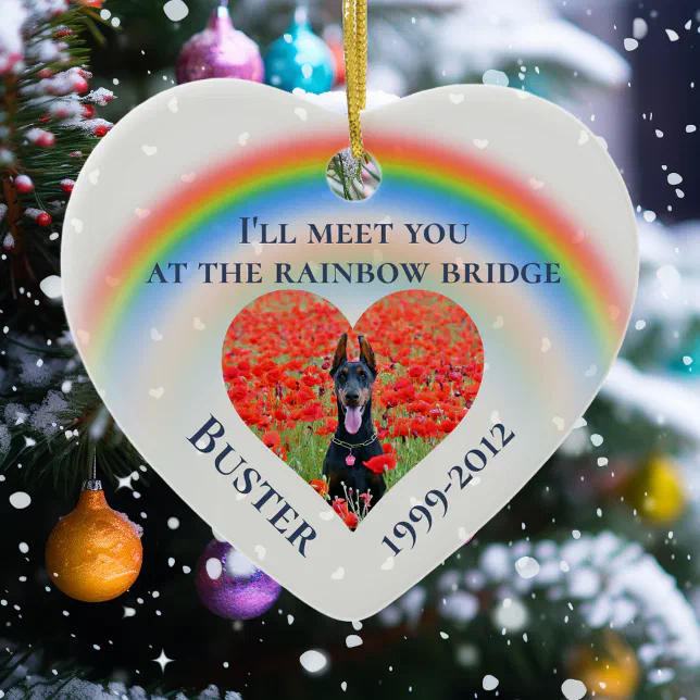 Pet Dog Cat Rainbow Bridge Photo Custom Ceramic Ornament | Zazzle
