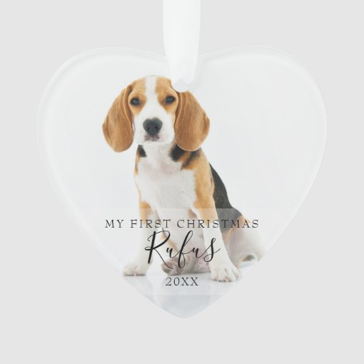 Pet Dog First Christmas Photos Script Ornament | Zazzle