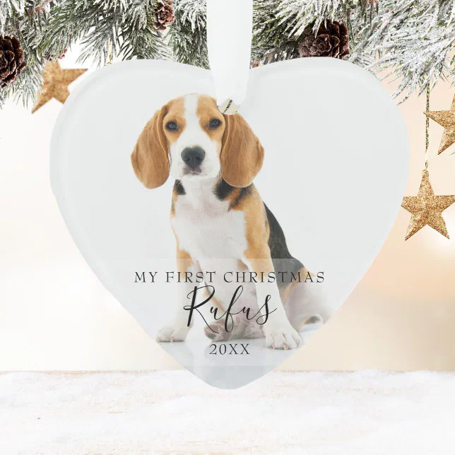 Pet Dog First Christmas Photos Script Ornament | Zazzle