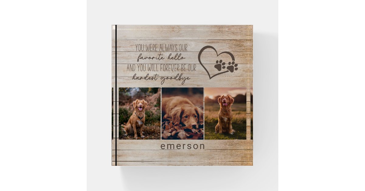Pet Dog Memorial Rustic Wood Photo Collage Paperweight | Zazzle