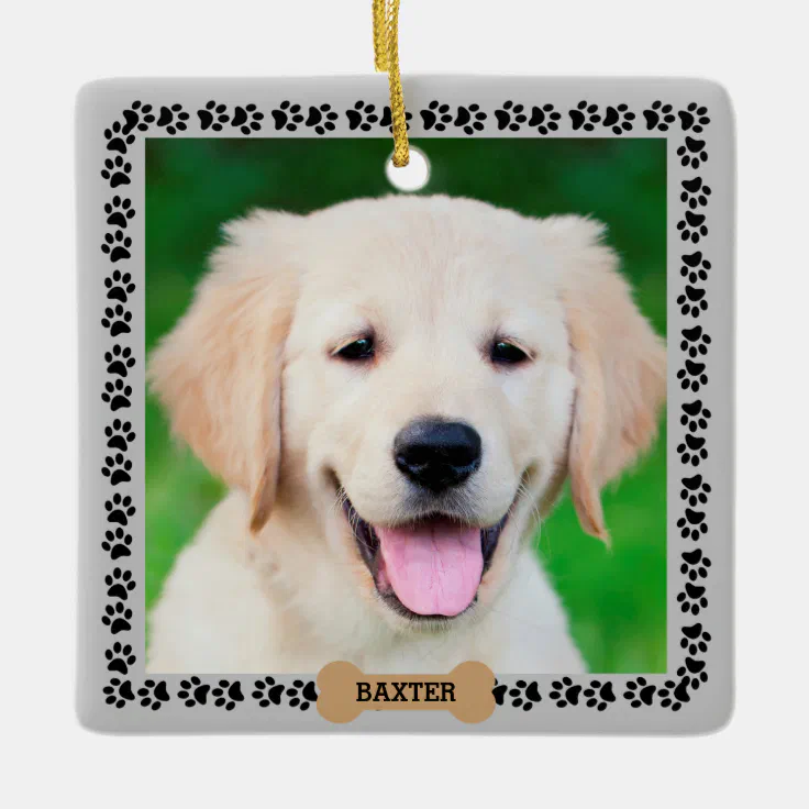 Pet Dog Photo Name Template Ceramic Ornament | Zazzle