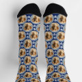 Pet Dog Photo Paw Prints Custom Pattern Navy Blue Socks | Zazzle