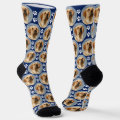 Pet Dog Photo Paw Prints Custom Pattern Navy Blue Socks | Zazzle