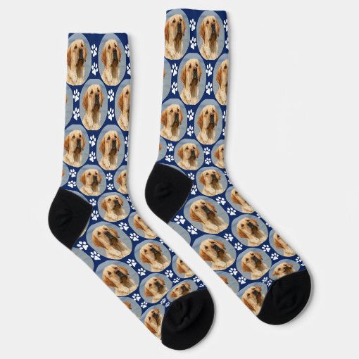 Pet Dog Photo Paw Prints Custom Pattern Navy Blue Socks | Zazzle
