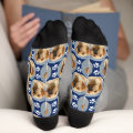 Pet Dog Photo Paw Prints Custom Pattern Navy Blue Socks | Zazzle
