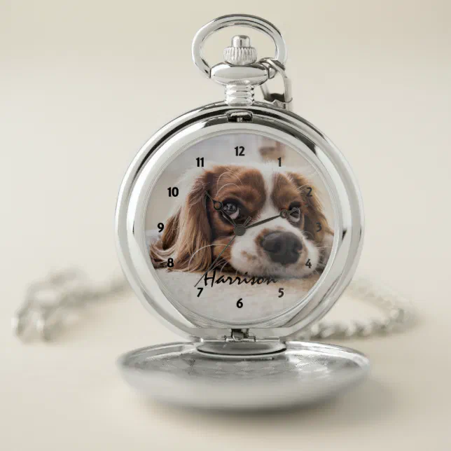 Pet Dog Photo Personalized Face Pocket Watch | Zazzle