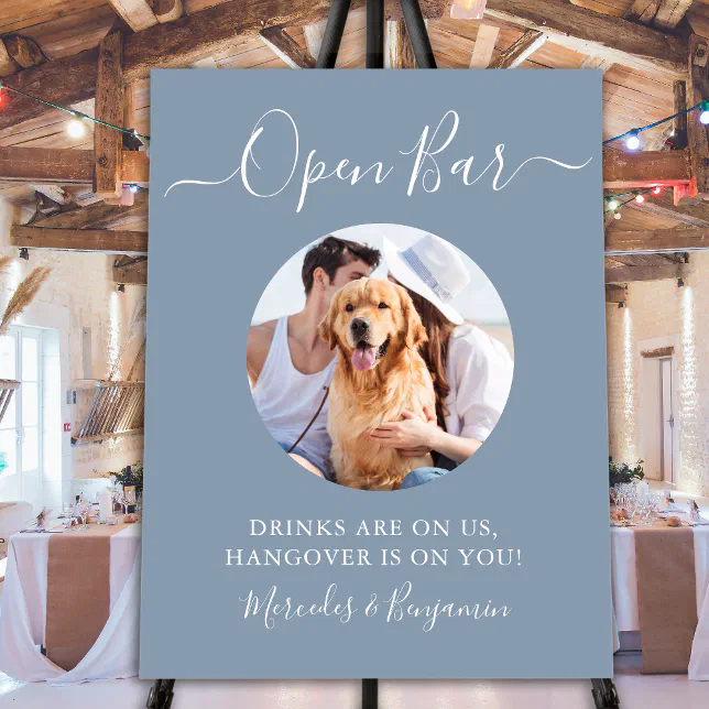 Pet Dog Wedding Open Bar Dusty Blue Custom Photo Foam Board | Zazzle