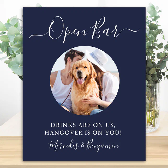Pet Dog Wedding Open Bar Navy Blue Custom Photo Poster | Zazzle