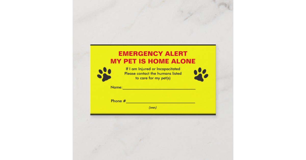 Pet Emergency Alert Home Alone Business Cards | Zazzle