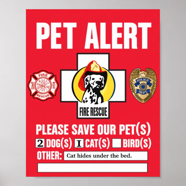 Pet Emergency Alert Please Rescue Pets Window Sign | Zazzle