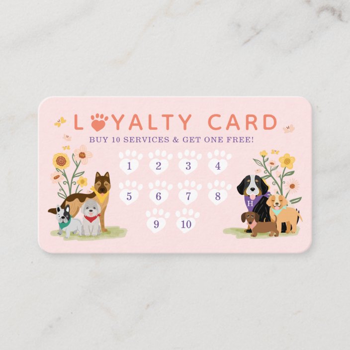 Pet Family Pet Care & Grooming Paw Print Loyalty Business Card | Zazzle.com