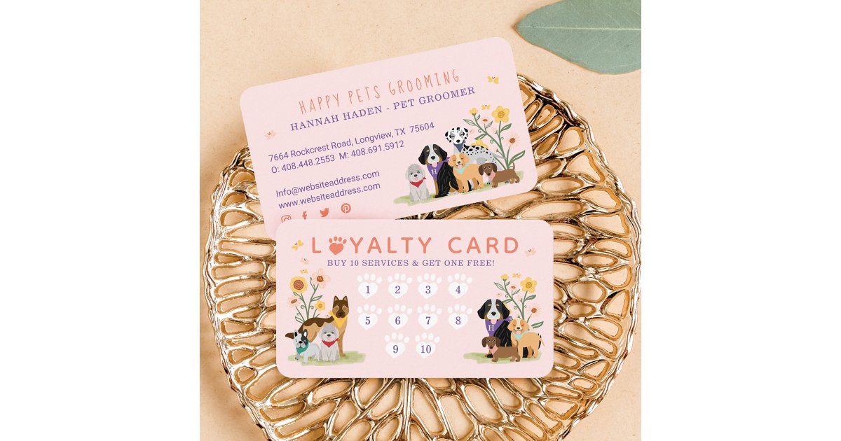 Pet Family Pet Care & Grooming Paw Print Loyalty Business Card | Zazzle