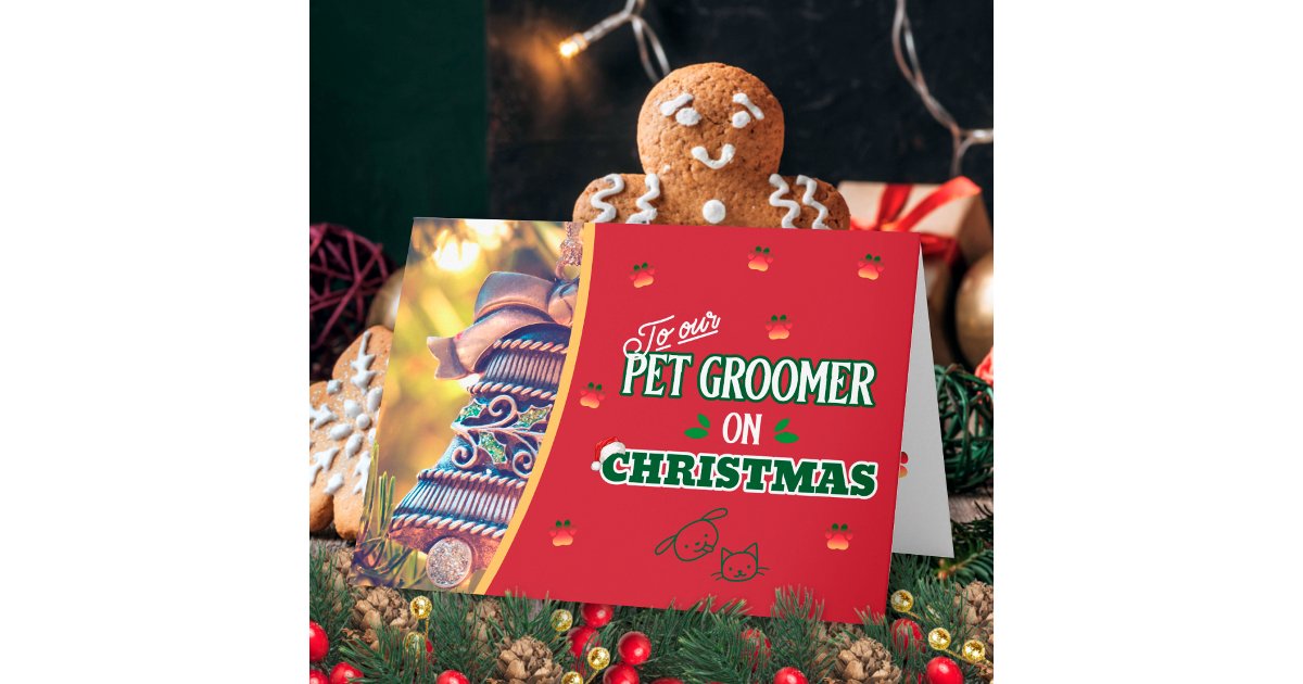 Pet Groomer on Christmas Paws Cat and Dog Holiday Card | Zazzle