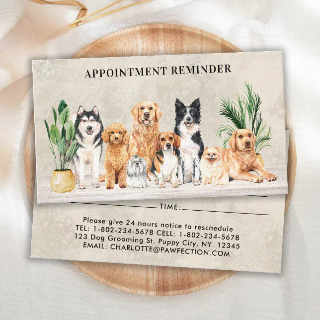 Pet Groomer Reminder Boho Watercolor Puppy Dogs Appointment Card | Zazzle