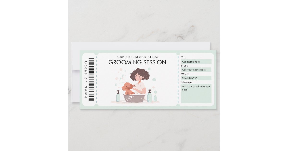 Pet Grooming Gift Certificate for pet or dog owner Invitation | Zazzle