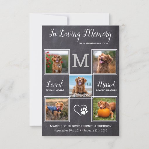 Pet Loss 5 Photo Personalize Dog Memorial Sympathy Thank You Card | Zazzle