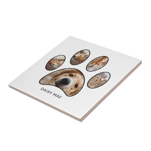 Pet Lovers Paw Print Photo Collage Personalized Ceramic Tile | Zazzle