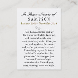 Pet Memorial Card Navy Blue - Contented Poem | Zazzle