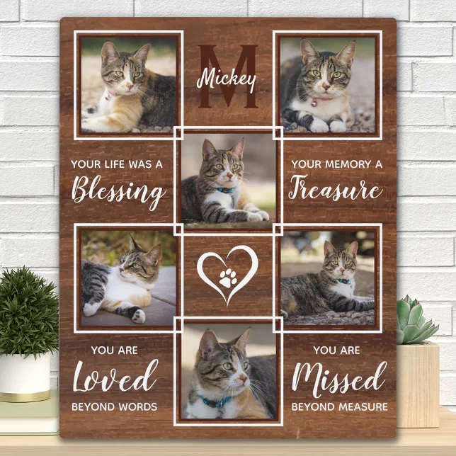 Pet Memorial Cat Unique Photo Collage Plaque | Zazzle