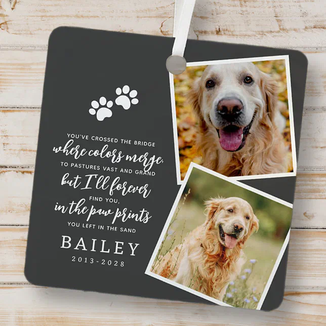 Pet Memorial Modern Simple Chic Poem Photo Metal Ornament | Zazzle