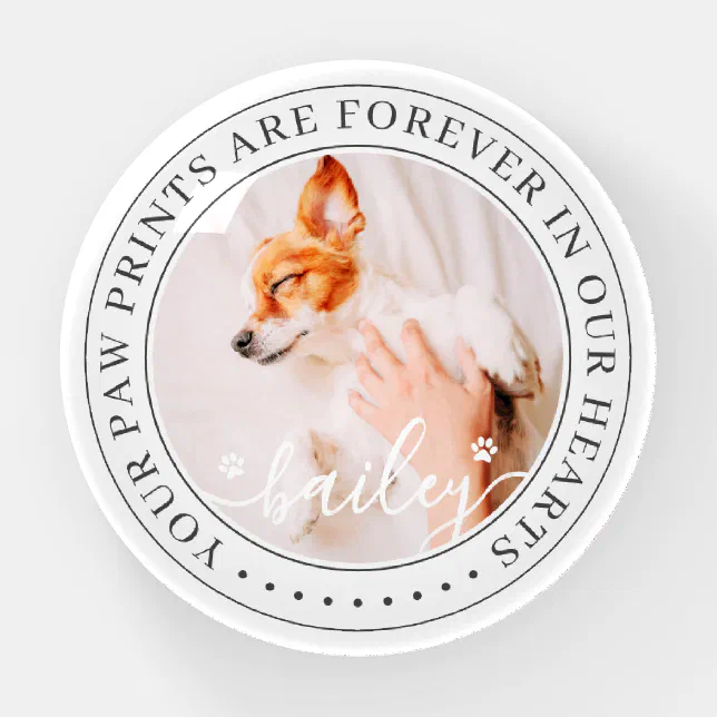 Pet Memorial Paw Prints Hearts Elegant Chic Photo Paperweight | Zazzle