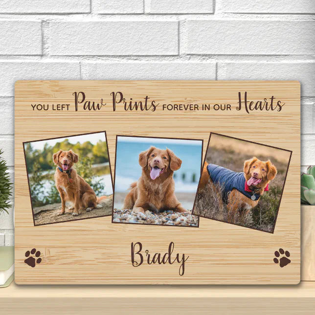 Pet Memorial Paw Prints Personalized Photo Collage Plaque | Zazzle