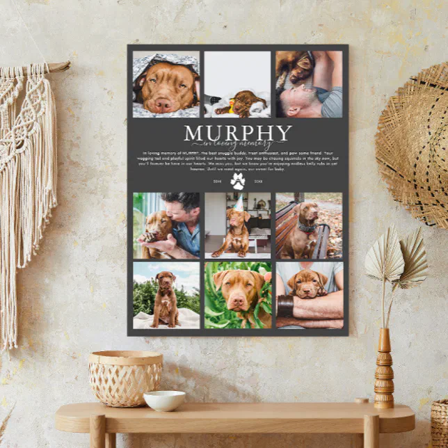 Pet Memorial Personalized Keepsake Photo Collage Faux Canvas Print | Zazzle