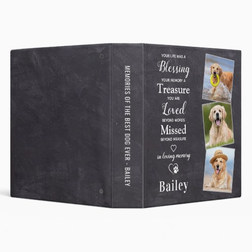 Pet Memorial Pet Loss Gift Dog Memory Photo Album 3 Ring Binder | Zazzle