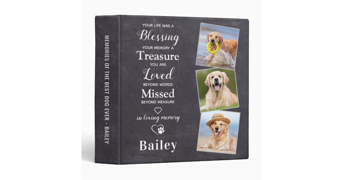 Pet Memorial Pet Loss Gift Dog Memory Photo Album 3 Ring Binder | Zazzle